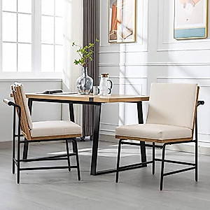 DUOMAY Mid-Century Modern Dining Chairs Set of 2, PU Leather Side Chair with Rear Handle, Armless Chair with Metal Legs for Kitchen Dining Room Living Room Vanity, Beige