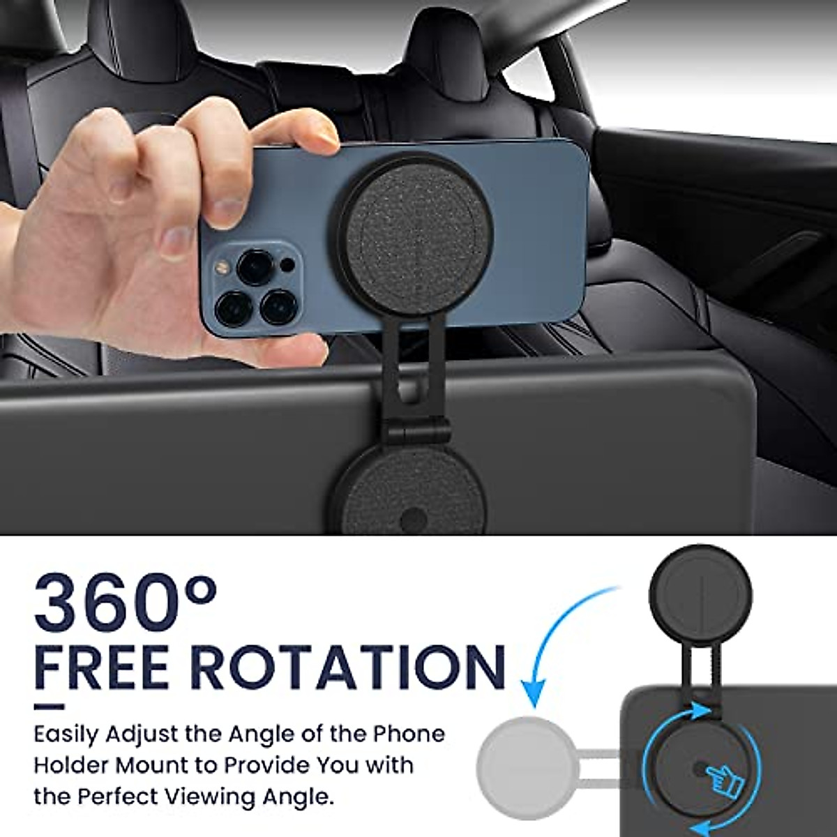 Car Phone Holder for Tesla Model 3/X/Y/S, HAMOPY Invisible Magnetic Phone Mount for Car, 360° Rotatable MagSafe Car Mount for All Phone, Foldable Holder for MagSafe Design, Tesla Model 3/Y Accessories
