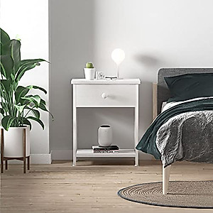 KAI-ROAD White Nightstands Set of 2, Small Night Stand with Drawer End Table for Bedroom, Dorm, Modern