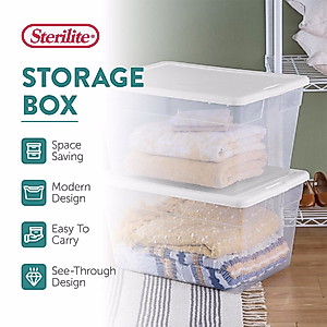 Sterilite 48-Pack Stackable Storage Bin with Lid, Clear Plastic Design, 16 Quart