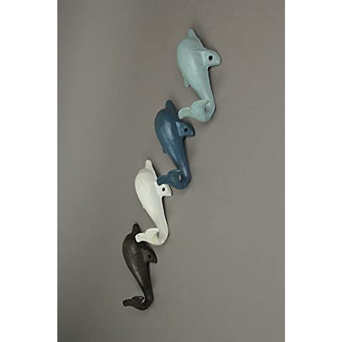 4 Piece Distressed Finish Cast Iron Dolphin Wall Hook Set Coastal Colors