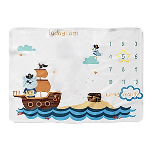 Baby Monthly Milestone Blanket for Baby Boy- Newborn Month Growth Chart Photo Blanket- Baby First Year Calendar- Great