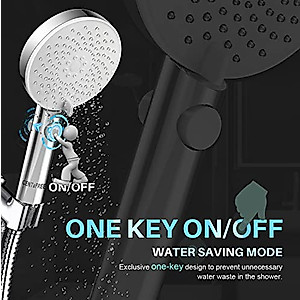 Shower Head High Pressure, 4.5”Rain Handheld Shower Head with Pause Switch, 3 Setting Showerhead with Stainless Steel Hose 71 Inch, Chrome