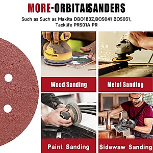POTUINOM 100 PCS 6 Inch Sanding Discs, 6 Hole Hook and Loop Sandpaper 60 80 120 240 400 Grit Set, Round Orbital Sand Paper Discs for Sander