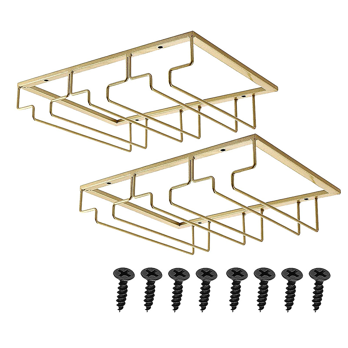 Eywlwaar Gold Wine Glass Rack Stemware Holder Wine Glass Holder Wine Glass Hanger 11.8 Inch Long 3 Rows (2Pack-Gold, 3 Rows-2 Pack)