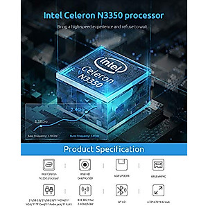 Bmax Mini PC 6GB DDR3/64GB eMMC Celeron N3350 (Up to 2.4 GHz) Support 512GB/2TB M.2 SSD Expansion, HDMI+VGA Port 4K HD Dual Display, 2.4G/5G Dual WiFi BT4.2, Micro Computer B1 Plus