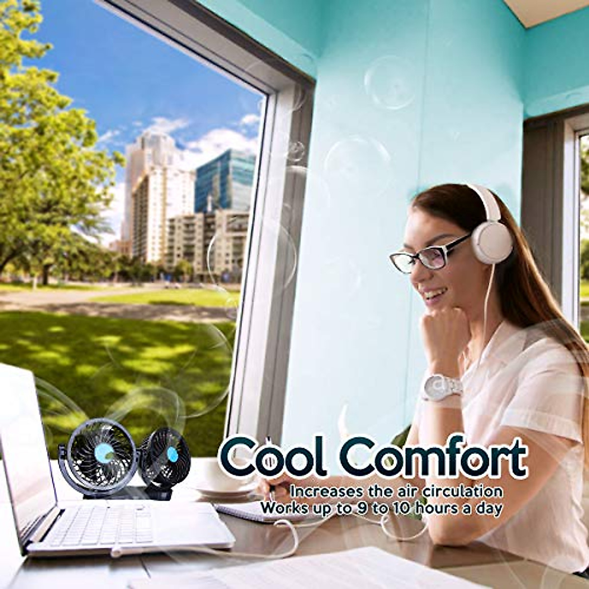 Car Cooling Air Fan 12V- Zone Tech 12V Dual Head Car Auto Electric Cooling Air Fan for Rear Seat - Powerful Quiet 2 Speed 360 Degree Rotatable 12V Ventilation Rear Seat with Kids Safe Design