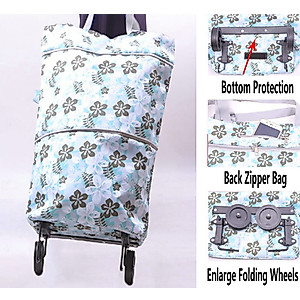 Upgrade Shopping Bag with Wheels Portable Trolley Bags Grocery Cart Hand Pulling Utility with Hand Straps Folding Shopping Cart- Larger Size & Waterproof & Strong（B0BDKBVK1Y）