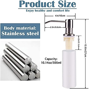 Soap Dispenser for Kitchen Sink (Brushed Nickel),Built in Design Sink Soap Dispenser, Refill from The Top, Stainless Steel Kitchen Soap Pump with 10 fl.oz Bottle (300ml)