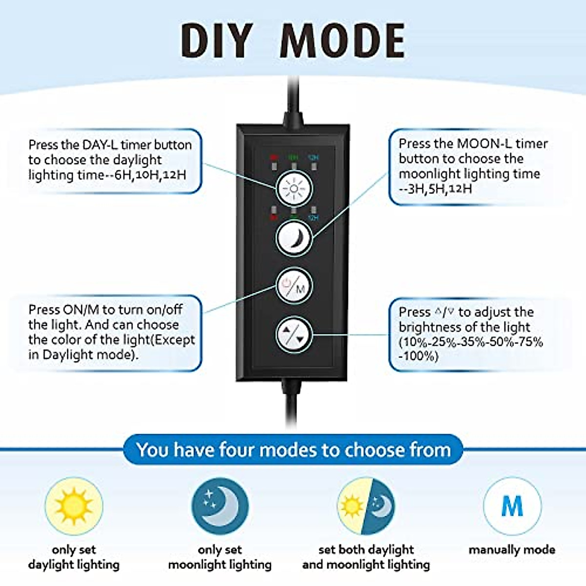 hygger Clip On Full Spectrum Aquarium LED Light, 14W Day-Night Dual Timer Sunrise-Day-Sunset-Moon Fish Tank Light, Adjustable Timer Brightness with 9 Colors for Planted Tank