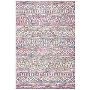 SAFAVIEH Summer Collection 4' x 6' Ivory / Pink SMR498A Boho Indoor/ Outdoor Non-Shedding Easy-Cleaning Patio Backyard Porch Deck Mudroom Accent-Rug
