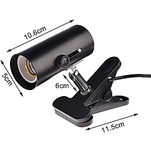 Short Clamp Light Fixture for Reptile, 110V E27 Ceramic Clamp Lamp Holder Stand with Switch, Adjustable Habitat Lighting & Heat Lamps Holder Stand for Pet Heat Bulbs Lamps Use, Black