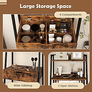 CHARMAID Ladder Vanity Desk Set - Makeup Vanity Table with Flip Top Mirror, Cushioned Stool, 4 Storage Compartments, Open Shelves, Girls Dressing Table for Small Space (Rustic Brown & Black)