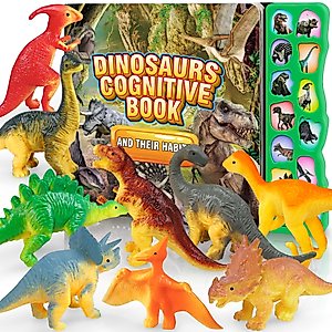 IVOXEX Dinosaur Toys,Dinosaur Sound Book with Pack of 12 Toy Figures,Realistic Roars,Interactive Perfect for Kids Dinosaurs Educational Toys for 3 4 5 6Year Old Boys&Girls