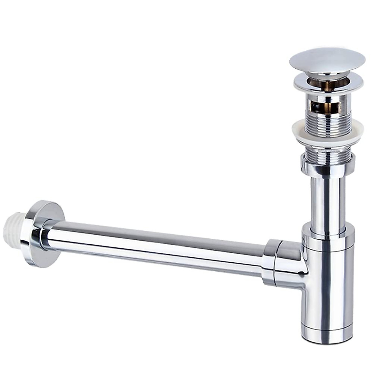 Brass Round P-Trap Waste Pipe Kit Pop Up Sink Drain Stopper Polished Chrome Detachable Anti-Clogging Basket Stopper