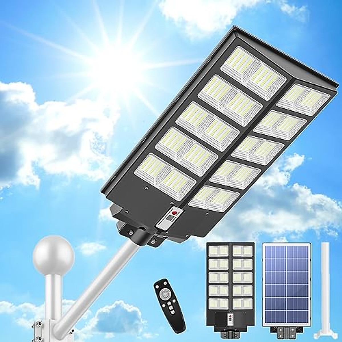 Anzid 800W Solar Street Light,800LED 500000LM Super Bright Flood Lights Outdoor Motion Sensor Waterproof,Solar Lights for Outside Backyard Pathway Garage Parking Lot