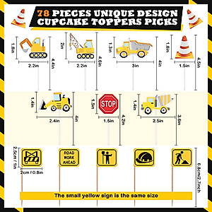 128 Construction Party Decoration, Include 50 Mini Novelty Disposable Plastic Shovel Shape Dessert Spoon, 28 Truck Cupcake Toppers, 50 Construction Sign Cake Toppers for Birthday Party Supplies