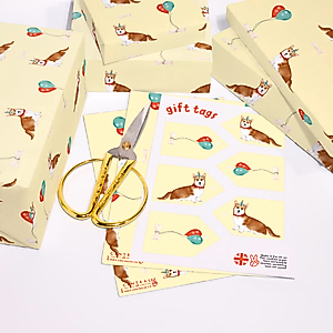 CENTRAL 23 Corgi Wrapping Paper - Dog Wrapping Paper - 6 Thick Gift Wrap Sheets - Happy Birthday Wrapping Paper - Comes With Fun Stickers - Recyclable