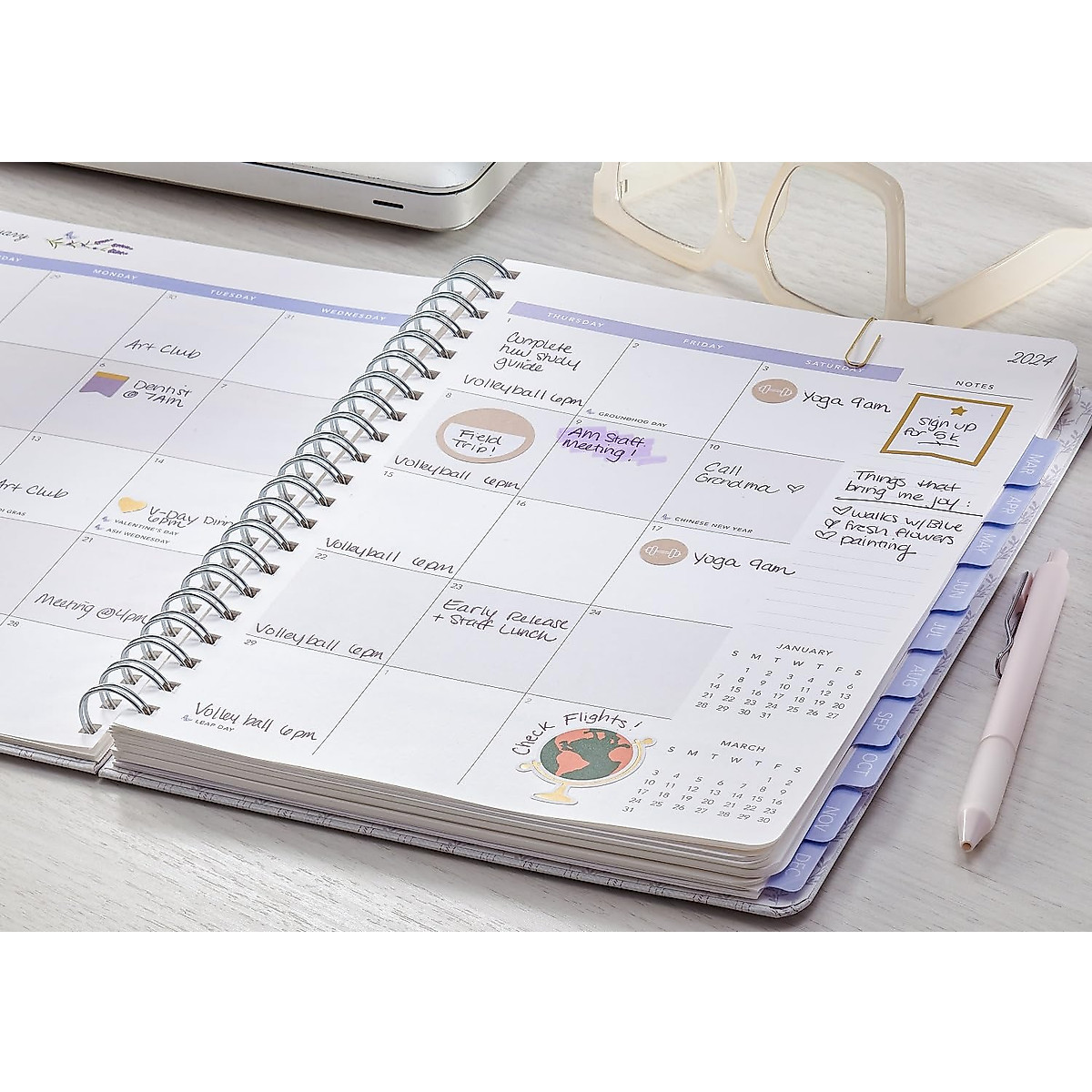 Southworth Planner (January 2024-December 2024), 8.5" x 11", Sweet Purple Rustic Wreath, Premium 28#/105 gsm Paper, Large Twin Wire (91023)