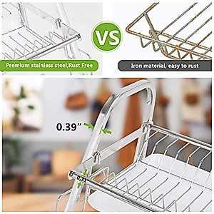 1Easylife Dish Drying Rack, 2 Tier Dish Rack Stainless Steel with Utensil Knife Holder and Cutting Board Holder Dish Drainer with Removable Drain Board for Kitchen Counter Organizer Storage (Silver)