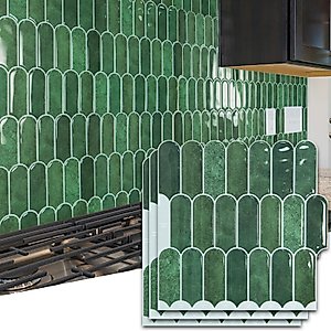 Art3d 10-Sheet Peel and Stick Kitchen Backsplash Tile, Vinyl Stick On Wall Tile Sticker for Bathroom Laundry Room Back Splashes, 12"x12" Green
