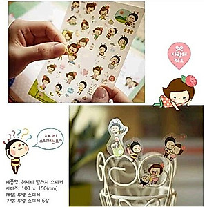 12 Sheets Happy Girl DIY Scrapbook Sticker, Kawaii Cartoon Korean Planner Stickers Set for Diary,Book,Phone and Photo Album