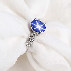 HRG Lindy Star Sapphire Ring 925 Sterling Silver Ring Lab Created Lindy Star Ring Blue Star Sapphire Ring Wedding Ring Women Ring (Sterling Silver, 8.5)