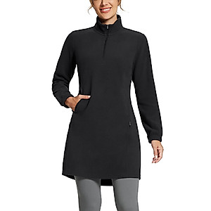 BALEAF Women's Fleece Dress Sweatshirt Tunic Long Quarter Zip Pullover Polar Winter Dress Cover Ups Pocket Black M
