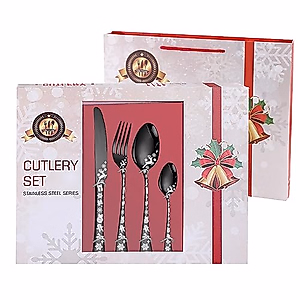 Christmas Pattern Silverware Set Flatware Set for 10,40 Piece Fork Utensil Sets Stainless Steel Cutlery Set Mirror Polished Durable Kitchen Utensil Set for Home Restaurant Best Gift Combo
