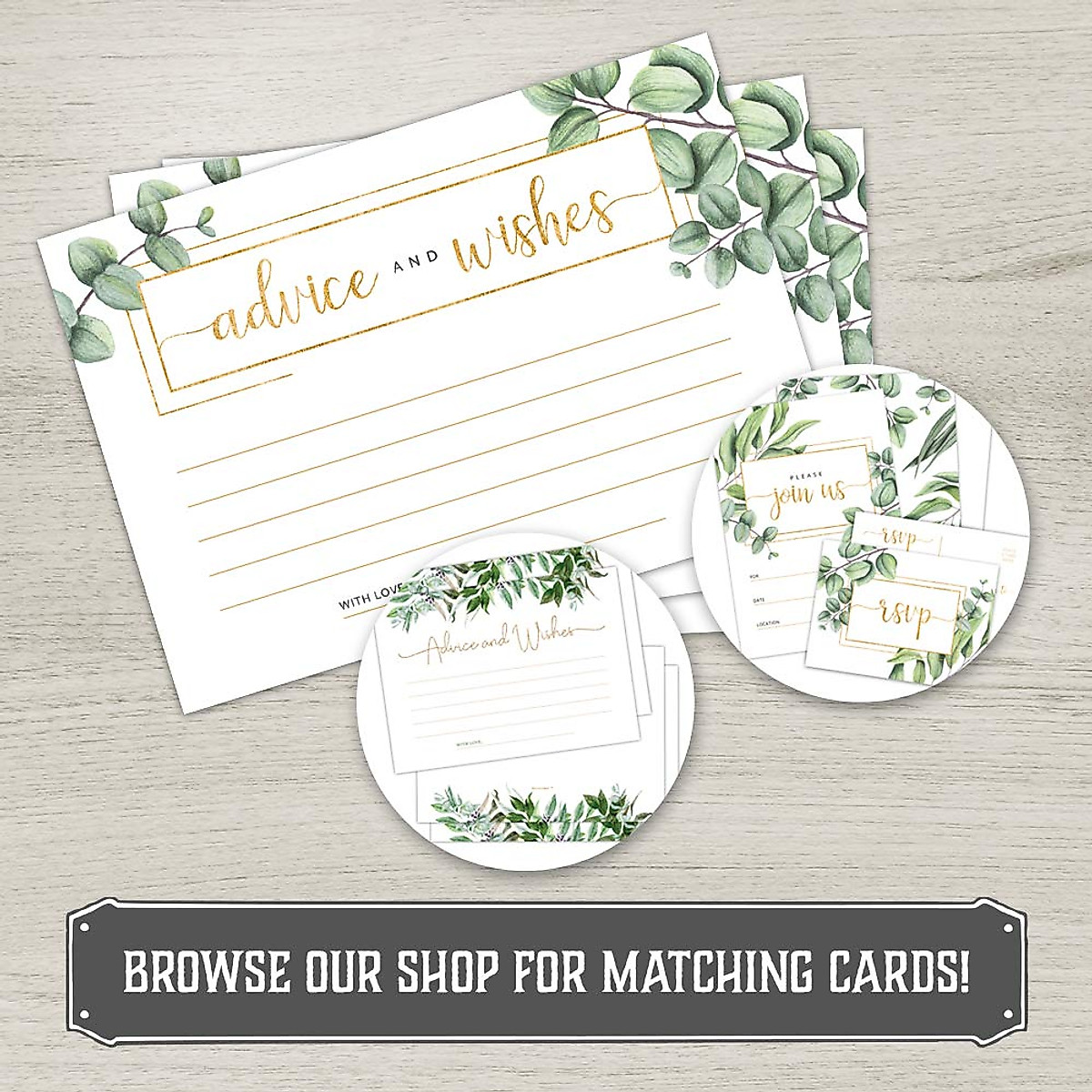 Set of 50 Advice and Wishes Cards - Double Sided Greenery Cards, Perfect for the Bride and Groom, Baby Shower, Bridal Shower, Wedding Shower, Graduation Party, Retirement Party, Anniversary