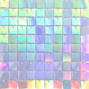Kate Shimmer Wall Backdrop Iridescent Silver Wall Panels 24Pcs Square Sequin Shimmer Wall Backdrop Decoration for Birthday Party,Wedding, Anniversary