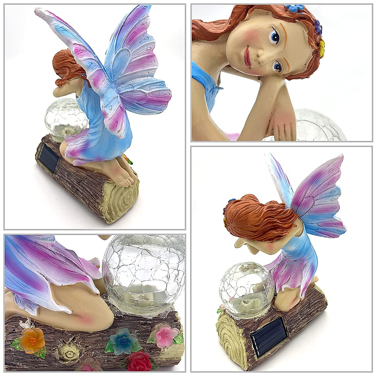 PERFECTOP Solar Angel Garden Statue Outdoor Decor, Resin Fairy Angel Elf Girl Figurine with Solar Lights, Garden Art for Patio Lawn Yard Porch Wedding Home Decoration, Valentine's Day Women Gifts