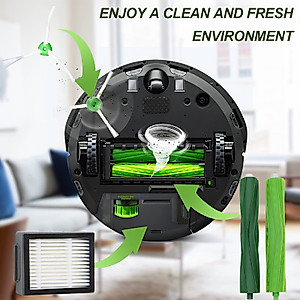 ZOCONE Replacement Parts accessories Compatible for iRobot Roomba E I & J Series E5 E6 E7 i7 i7+ i6 i6+ i4 i4+ i3 i3+ i2 i1 i1+, 1 Set Multi-Surface Rubber Brush, 5 Side Brushes and 5 HEPA Filters