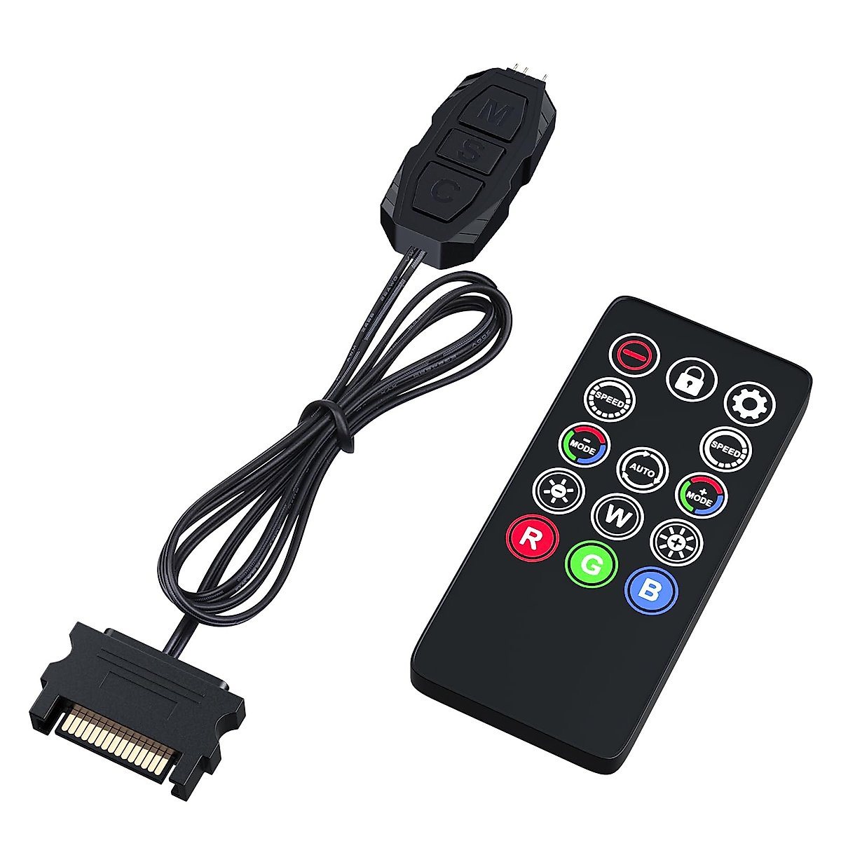 DS Mini ARGB PC Fans Controller Kit with One-to-One Matching Function for Case Fans, PC Rainbow LED Strip, Computer ARGB Fans (3Pin, 14 Key, SATA Power, 5th Gen)