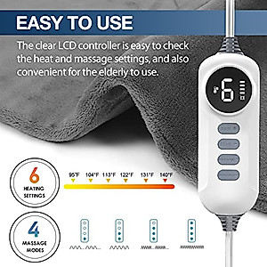 Heating Pad with Massager for Neck and Shoulders, Wearable Electric Heating Pads for Back Pain Relief, Auto-shutoff, 6 Heat Settings, 4 Massage Modes, UL Certified, Large Size, Gray