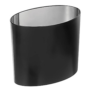 mDesign Metal Modern Oval Small 1.8 Gallon/ 6.9 Liter Trash Can, Wastebasket for Bathroom, Bedroom Holds Garbage, Waste, Paper, Recyclables - Mirri Collection - Black