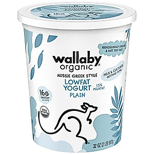 Wallaby Organic Aussie Greek Low Fat Yogurt, Plain, 32 oz. USDA Organic