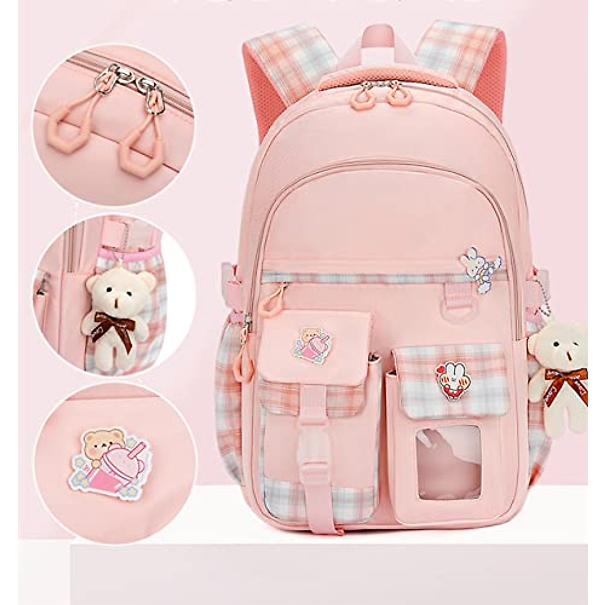 BEFUNIRISE Backpack for School Girls Bookbag Cute Bag College Middle High Elementary 18 Inch School Backpack for Teen Girls (Pink, Large)