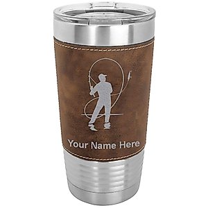 LaserGram 20oz Vacuum Insulated Tumbler Mug, Fly Fisherman, Personalized Engraving Included (Faux Leather, Rustic)