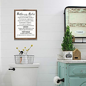 Wartter Rustic Bathroom Rules Sign,Farmhouse Toilet Wall Decor,Funny Bathroom Wood Framed Wall Art Decorations(11.8x15.8in) (white)