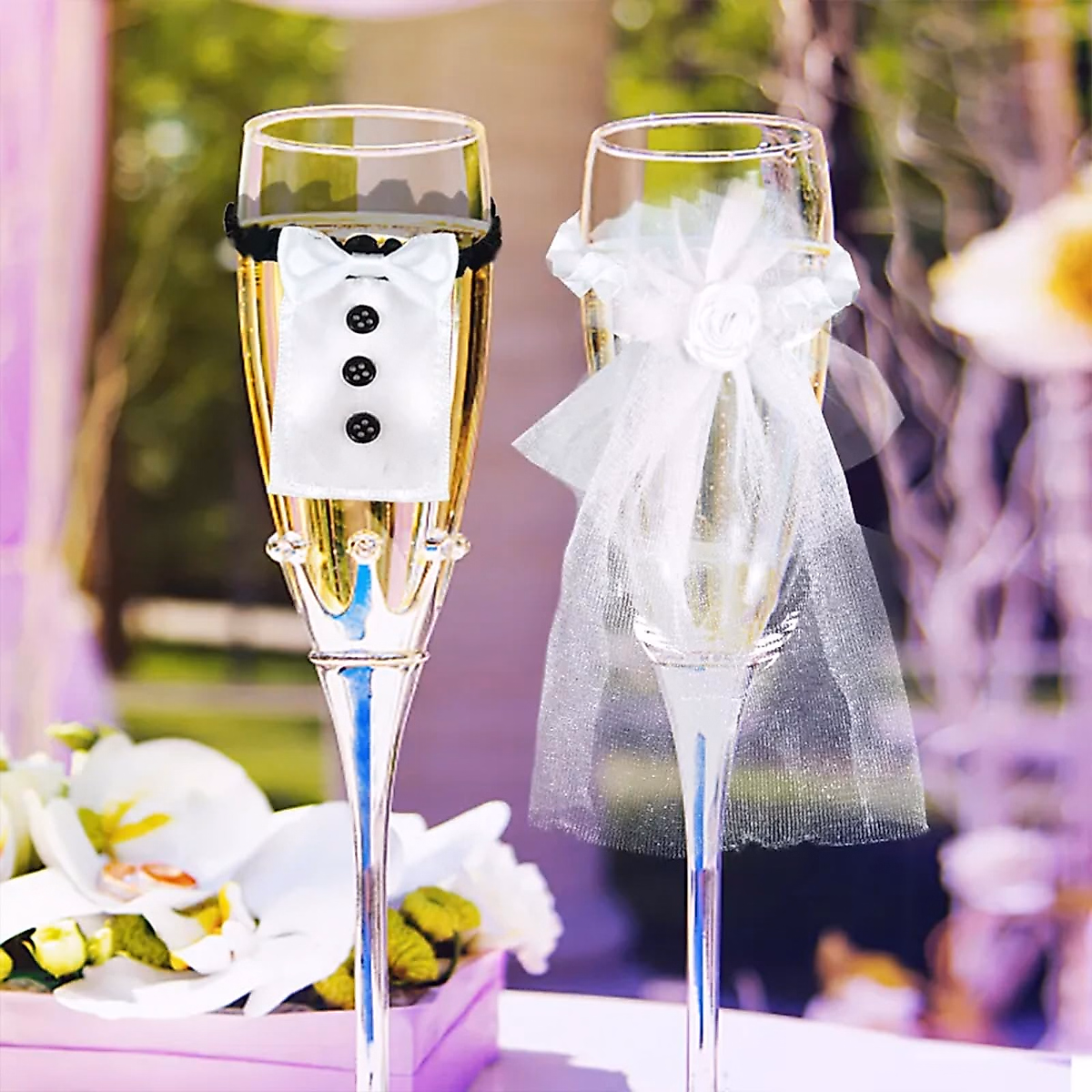 auwiyd 2 PCS Valentine's Day Bride Groom Wine Cups Champagne Glasses Ornaments Marriage Bride Groom Cup Decoration for Valentine's Day Party Wedding Table Décor