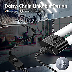 Bbounder 10 Pack Linkable LED Utility Shop Light, 4 FT, 48 Inch Fixture for Garage, 40W Equivalent 250W, 5000K Daylight, Surface + Suspension Mount, Florescent Light Fixture Replacement, Black