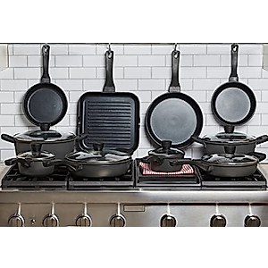 Bergner - Retro Cookware - Pots and Pans Set Nonstick - Induction Cookware - 10 Piece Pan Set - 8"/10" Fry Pans, 1.3qt Saucepan, 2.5qt Saucepan, 2.5qt Sautepan with Lids, 7qt Dutch Oven - Grey