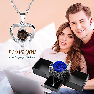 WALFITE Mothes Day rose Gifts for Women Preserved Rose Gifts for Girlfriend Preserved Real Rose with 100 Languages I Love You Necklace Mom Day Gifts for Her,Anniversary Romantic Gifts for Wife（Pink）