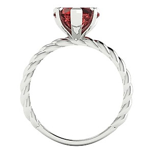 Clara Pucci 2ct Heart Cut Solitaire Rope Twisted Knot Natural Red Garnet Engagement Bridal Promise Anniversary Ring 18K White Gold 4.75