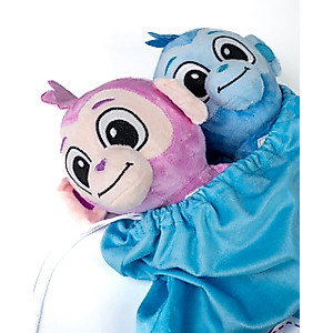 A FOR ADLEY Official Merch Monkey Buddies, A Pink and Blue Monkey Ready to Be Your Favorite Stuffed Animal Friend. Comes with Carrying Bag.