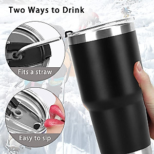 SYACOT 30oz Tumbler Double Wall Stainless Steel Vacuum Insulated Travel Mug with Splash-Proof Lid Metal Straw and Brush