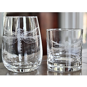 HullSpeed Designs Dragonfly Engraved Stemless Wine Glasses (set of 2)