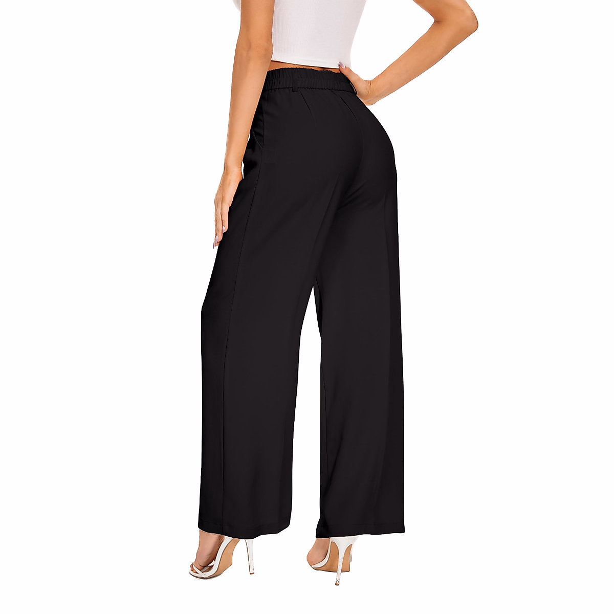 FUNYYZO Women Wide Leg Pants High Elastic Waisted in The Back Business Work Trousers Long Straight Suit Pants
