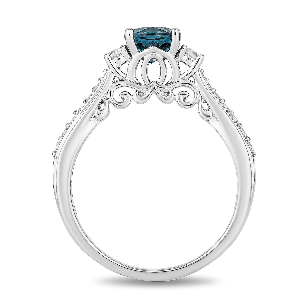 Jewelili Enchanted Disney Fine Jewelry Sterling Silver with 1/5 Cttw Diamond and London Blue Topaz Cinderella Ring, Size 6